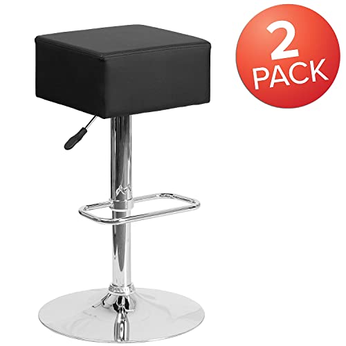 Flash Furniture Daniel 2 Pk. Contemporary Black Vinyl Adjustable Height Barstool with Square Seat and Chrome Base