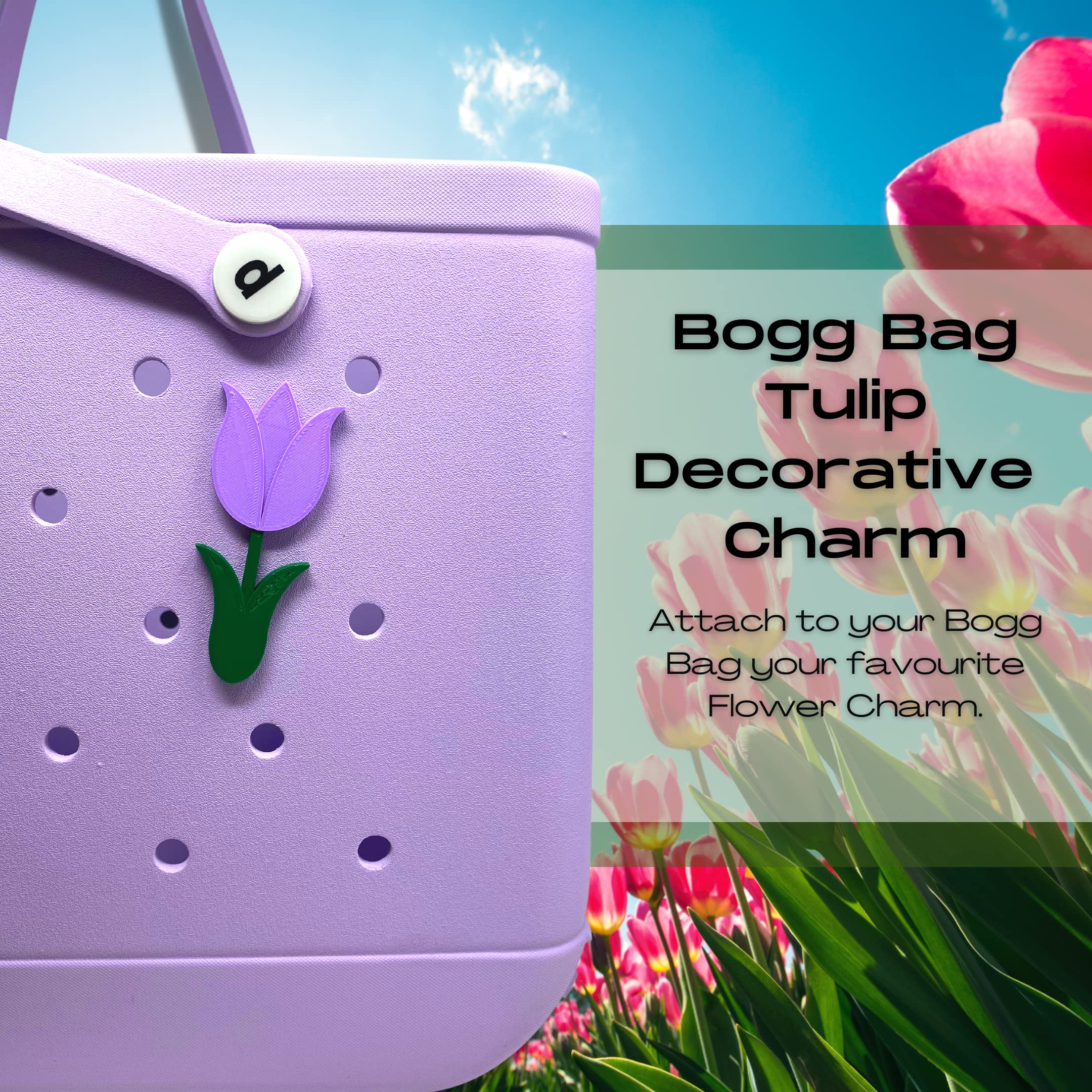BAGLETS - Flower Charm Accessory Compatible with Bogg Bags & Other Similar Totes - Cute Decorative Charm Perfect for Customizing Your Bag β Made in USA (Tulip Charm)