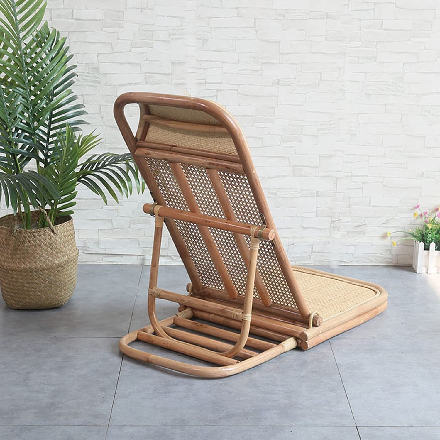 Recliner Rattan Mat with Wooden Border Sun Loungers, Patio Lounge Chairs, Adjustable Backrest, for Outdoor Garden Patio Beach
