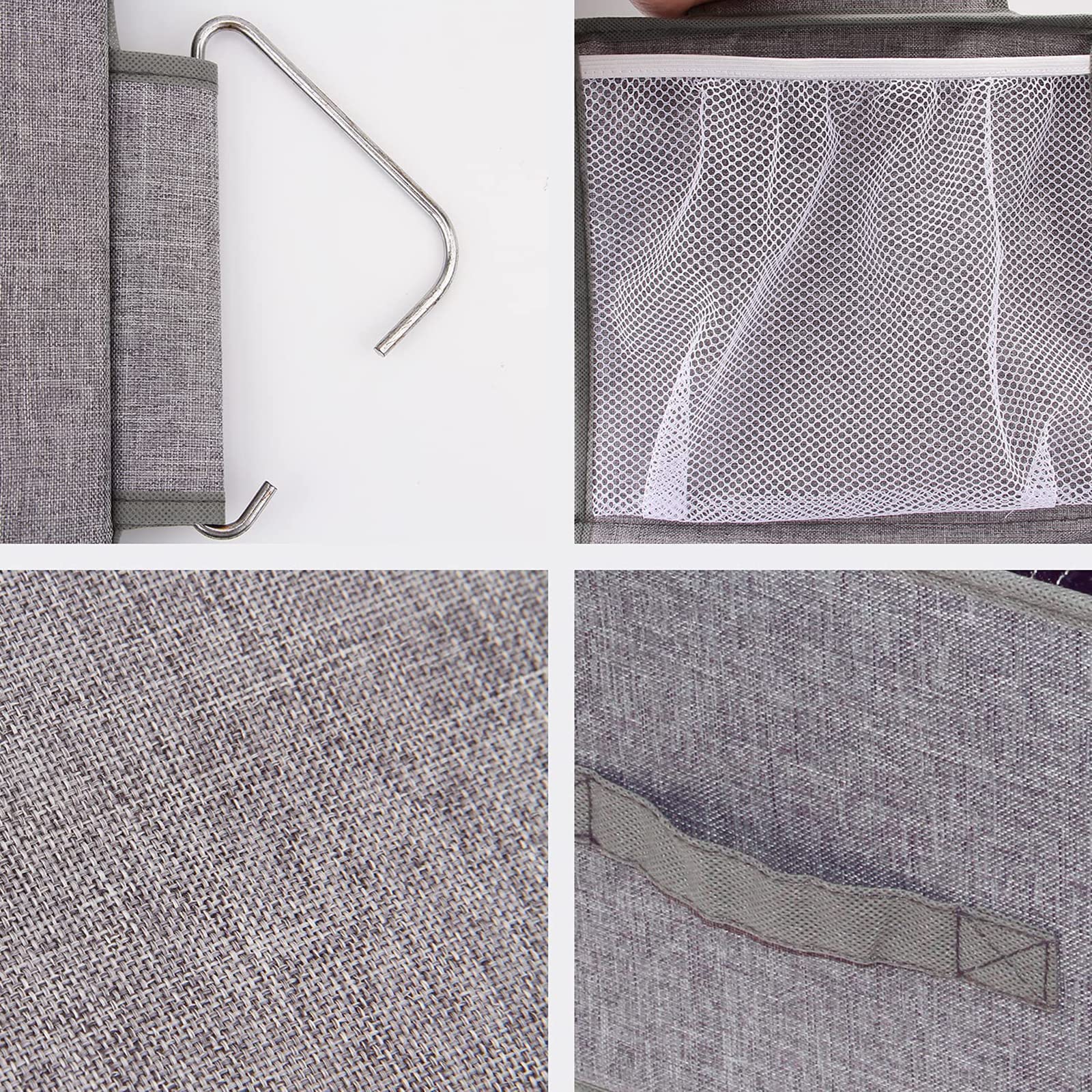 FOKICOS Hanging Closet Organizer 5 Shelf Storage Shelves with 3 Divisible Drawer Washable No Cardboard for Clothes Grey