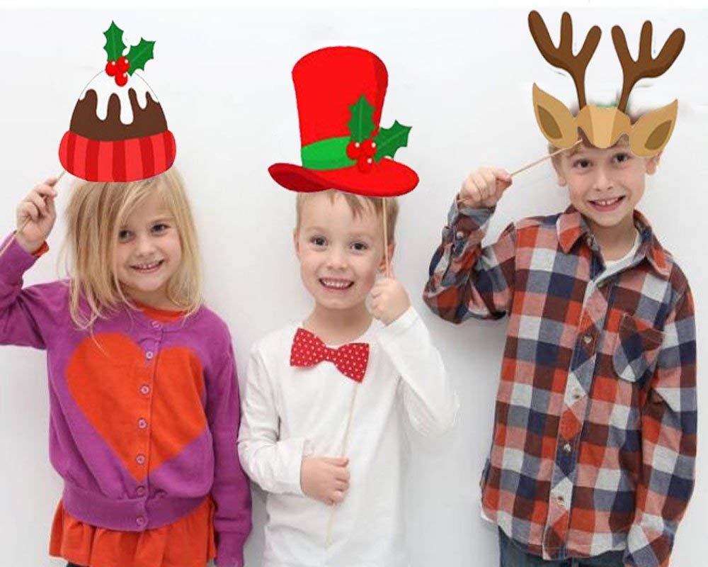 Christmas Photo Booth Props 32Pcs(Upgraded Version), Merry Christmas Party Pose Sign, Red and Green Christmas Party Supplies Decorations for Kids Adults