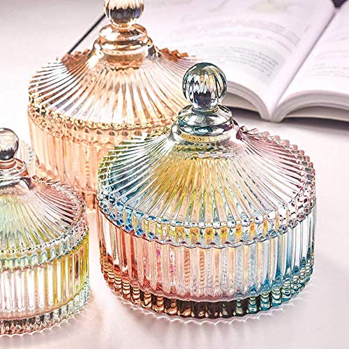 CHOOLD Luxury Colorful Tent Shaped Crystal Candy Jar with Lid,Clear Glass Apothecary Jar Wedding Candy Buffet Jar Food Jar (10oz/24oz) (Amber-S)