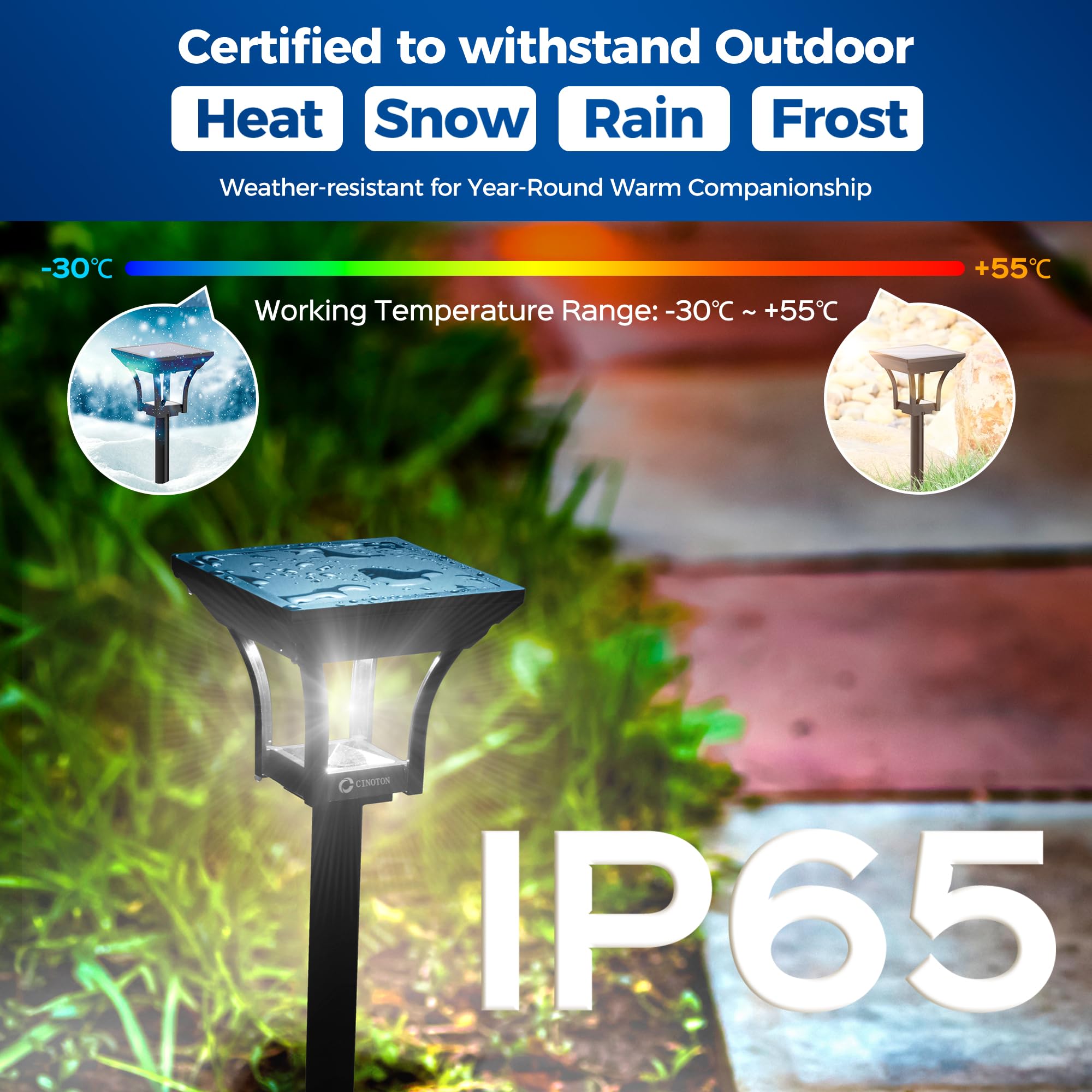 CINOTON 42W LED Barn Light Dusk to Dawn Outdoor Lighting, Black 1 Pack & Outdoor Solar Landscape Pathway Lights Warm & Cold White 4 Pack