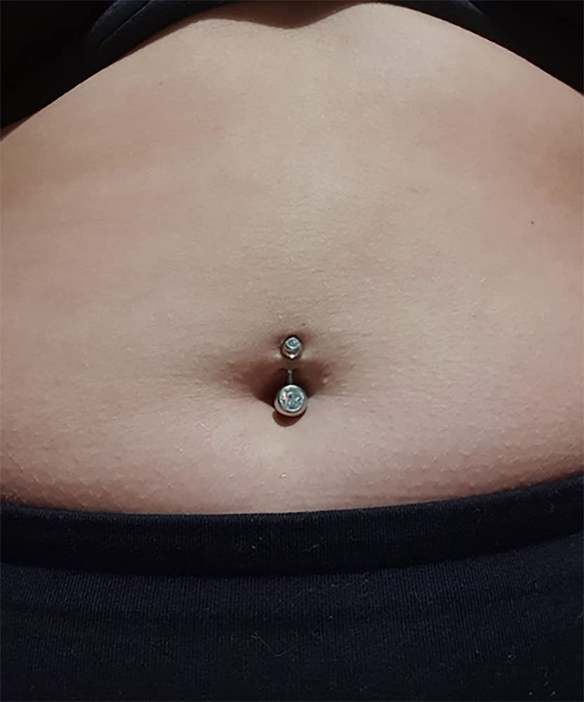 AtoZ Piercing Double Light Blue Crystal Stone 12MM Length - 14 GaugeG23 Grade Solid Titanium Curved Barbell Belly Button Ring