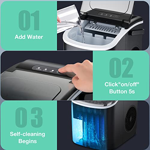 Countertop IceĀ Maker 6 Mins 9 Bullet Ice, 26.5lbs/24Hrs, Portable Ice Maker Machine with Self-Cleaning, Bags, Ice Scoop, and Basket, for Home/Kitchen/Office/Party
