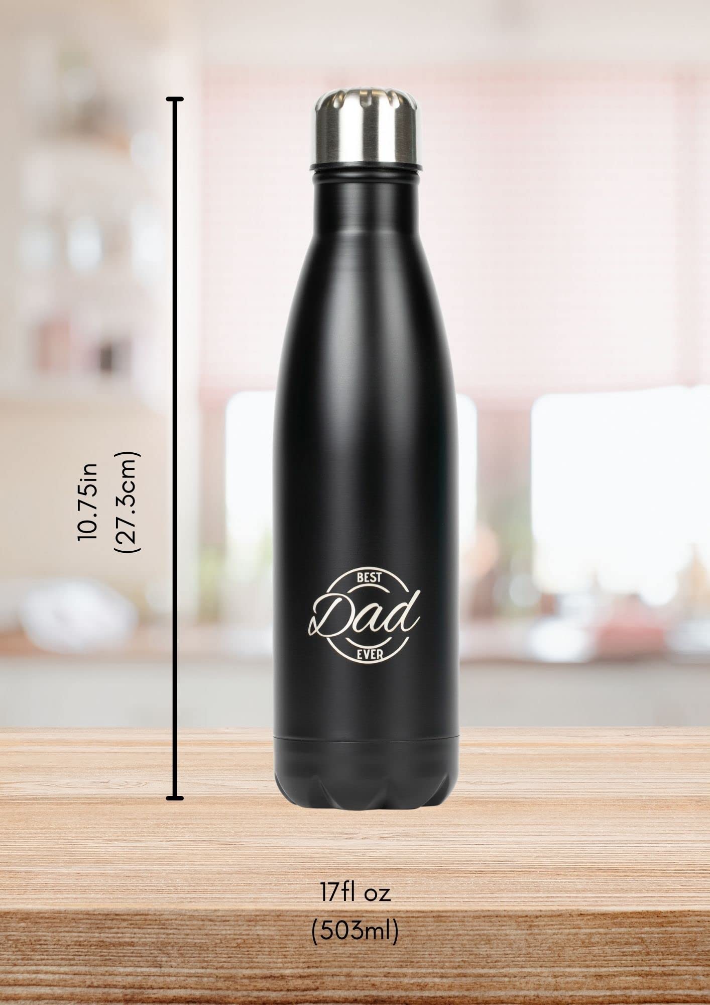 Best Dad Ever Black Water Bottle Stainless Steel & Vacuum Insulated Water Bottle Thermos for Hot & Cold Water, 17 oz Reusable Metal Bottle