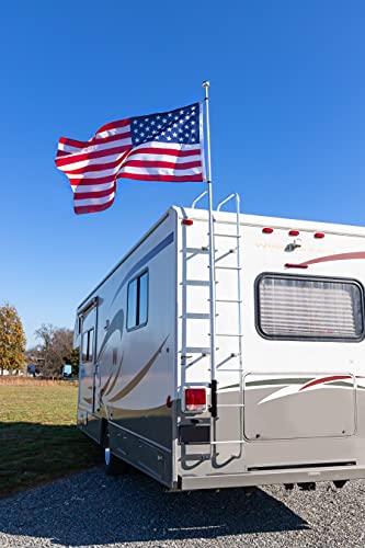 Camco RV Ladder Mounted Flagpole Holder | Allows for a Flag to Fly from Your RV's Ladder | Compatible with Most RV Ladder Rails (51612), Black