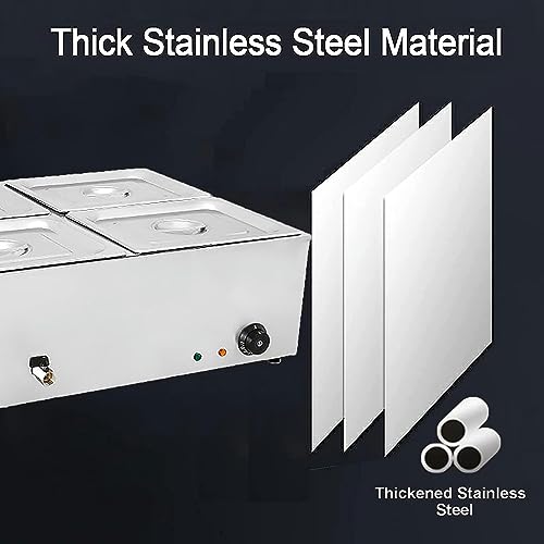 Commercial 1500W Electric Food Warmer, Stainless Steel Steam Table Buffet Server Food Warming Tray, Temperature Control, for Catering and Restaurants