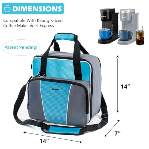 Coffee Maker Travel Bag Compatible with Keurig K-Express Coffee Maker, K-Iced Single Serve Coffee Brewer Carrying Case with Multiple Pockets for K-Cup Pods, Storage Bag With Shoulder Strap