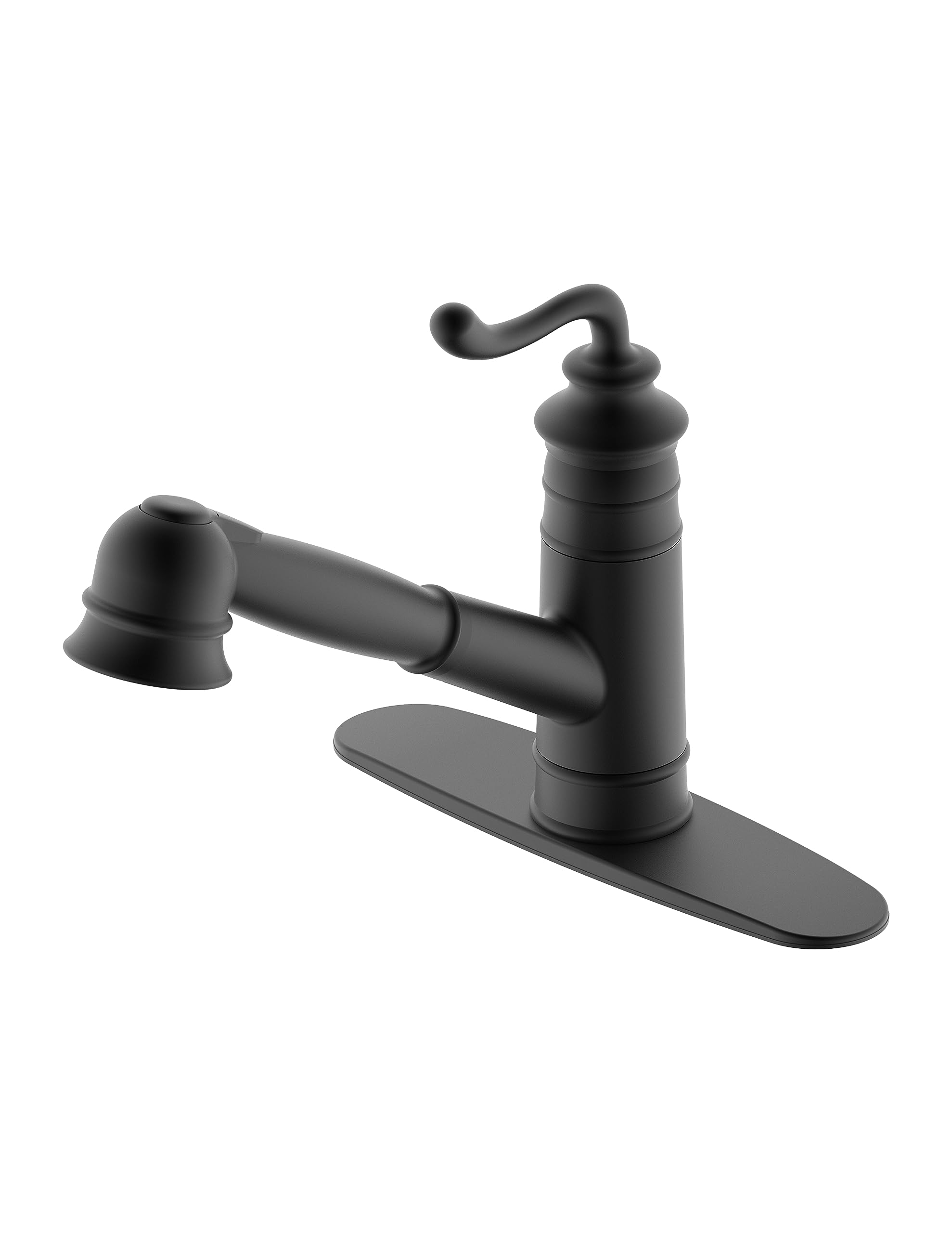 Derengge Matte Black Single Handle Kitchen Faucet,Pull Out Sprayer Kitchen Sink Faucet with Deck Plate,1 Hole or 3 Hole Installation,F-825-MT