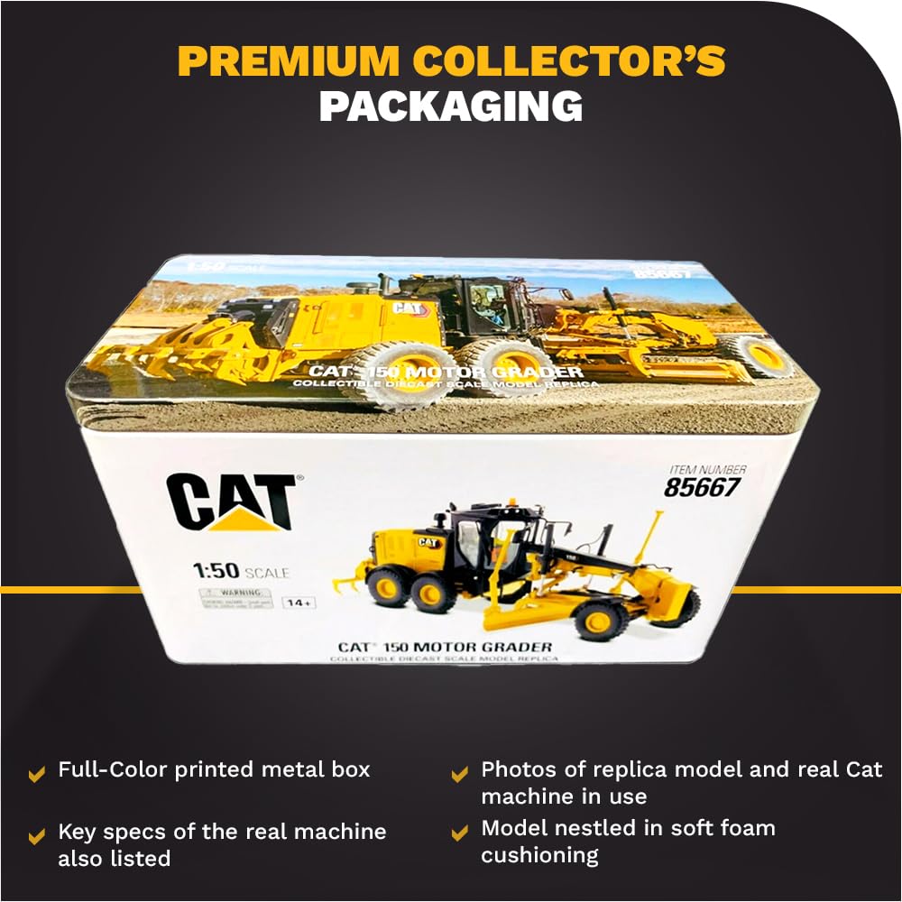 Diecast Masters 1:50 Caterpillar 150 Motor Grader | High Line Series Cat Trucks & Construction Equipment | 1:50 Scale Model Diecast Collectible | Diecast Masters Model 85667