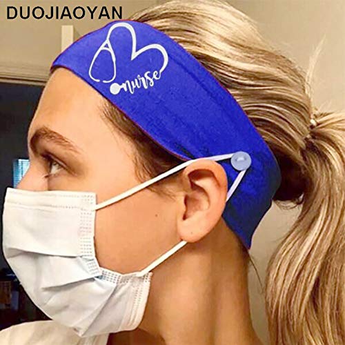 Asufegucd Headbands for Women with Buttons for Face Mask Ear Saver Headband for Nurses Elastic No Slip Hair Bands Workout (ASDJY0114)