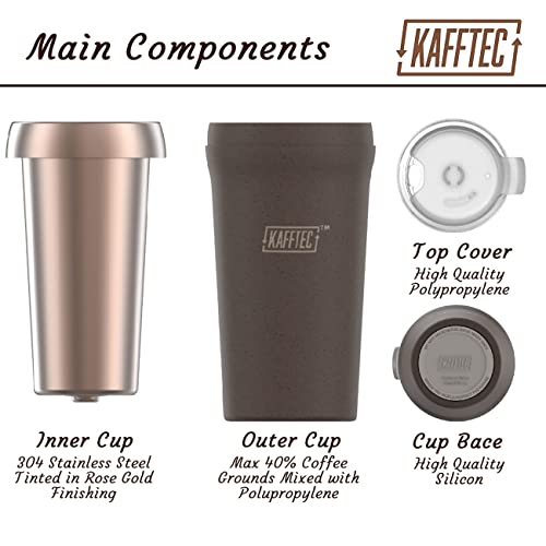 Coffee Tumbler Travel Coffee Mug 16oz, KAFFTEC Stainless Steel Inner Coffee Grounds Material Outer, Coffee Mug Suitable for Hot/Ice Coffee, Beer and Tea (1 Pack)