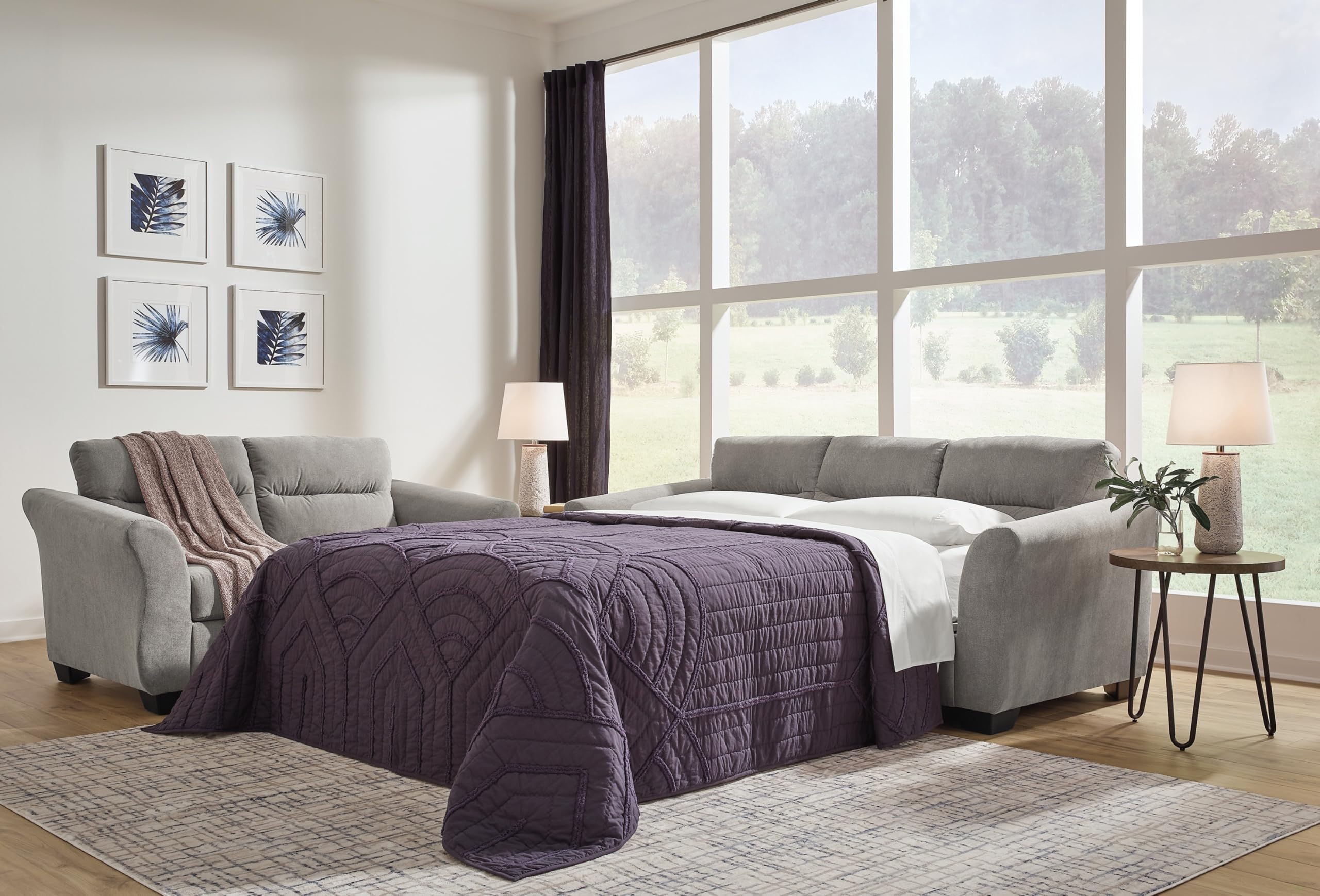 Signature Design by Ashley Miravel Casual 2-in-1 Sofa Sleeper with Folding Gel Memory Foam Mattress, Queen, Gray