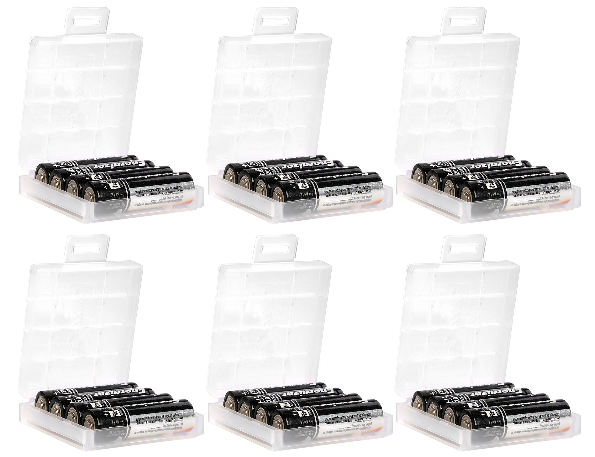 Whizzotech AA/AAA Cell Battery Storage Case/Holder with Charge Reminder Markings Clear Color (6 Pack)