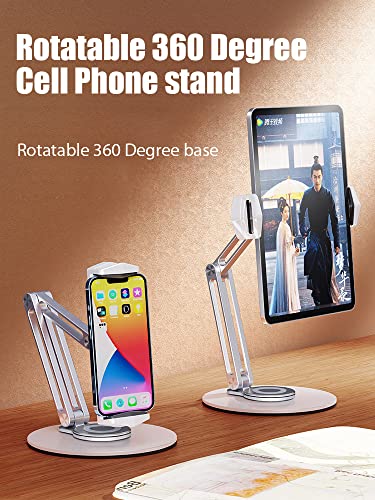 Cell Phone Stand, Adjustable Phone Holder, Rotatable 360 Degree Base Phone Stand for Desk, Adjustable Two Riser Foldable Phone Mount Compatible with iPhone Pro, XR, Plus, Samsung Galaxy, Google Pixel
