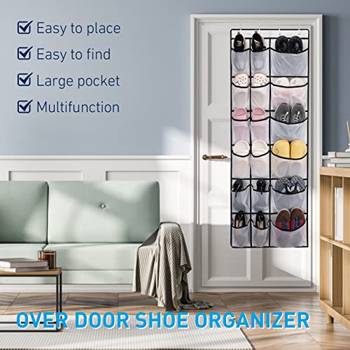 charleskeith Hanging Closet Organizer, Hanging Shoe Rack, Over Door Shoe Organizer, Pantry Organizers and Storage with 12 Small & 6 Large Mesh Pockets, Keep Your Supplies Neat and Tidy (White)