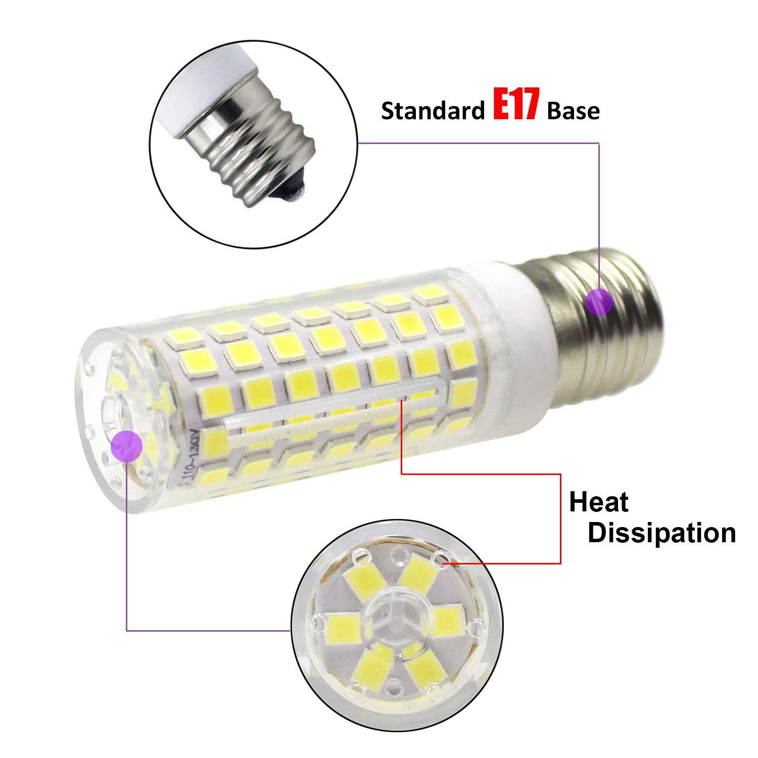 Attaljus E17 LED Bulb E17 Microwave Oven Appliance Light Bulbs, 7W (60W Halogen Bulb Equivalent), 580LM Daylight White 6000K, Dimmable Corn Bulbs for Over The Counter Range Hood, Pack of 2
