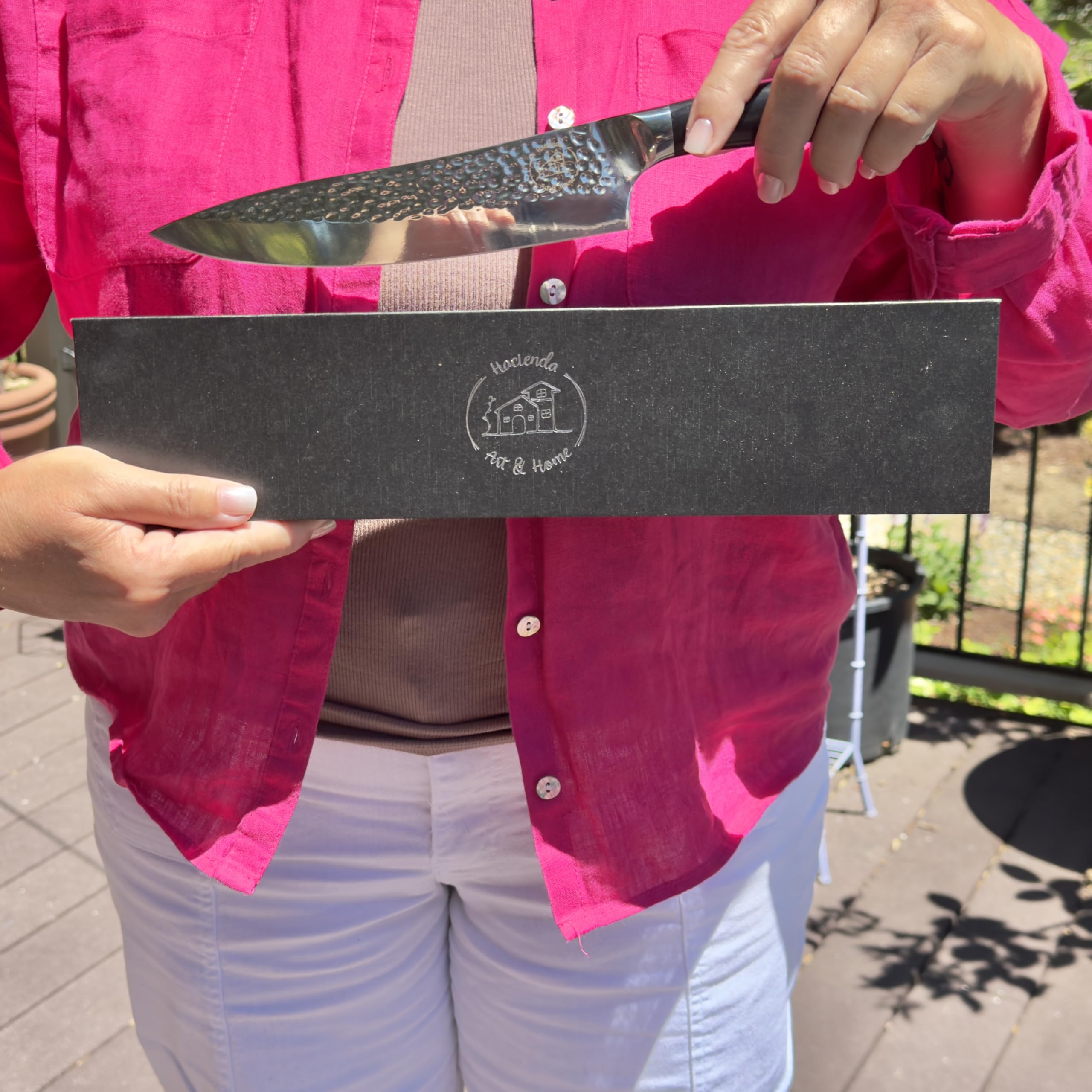 HACIENDA ART & HOME Chef Knife 8 Inch, Hammered Steel, Ultra Sharp Professional High Carbon Stainless Steel Knife for Home & Restaurant, Gift Quality Box β Perfect for Home, Chefs, and Gifts