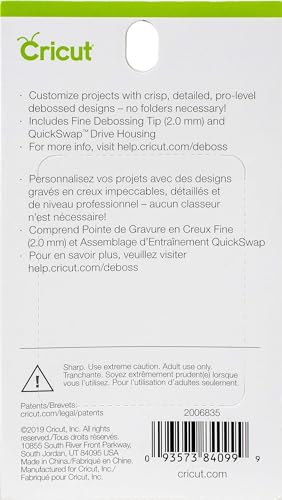 Cricut Fine Debossing Tip + QuickSwap Housing, Tip with Rolling Debossing Ball, Deboss Designs on Thick Foil, Cardstock & More, For Personalized Crafts, Compatible with Cricut Maker Cutting Machine