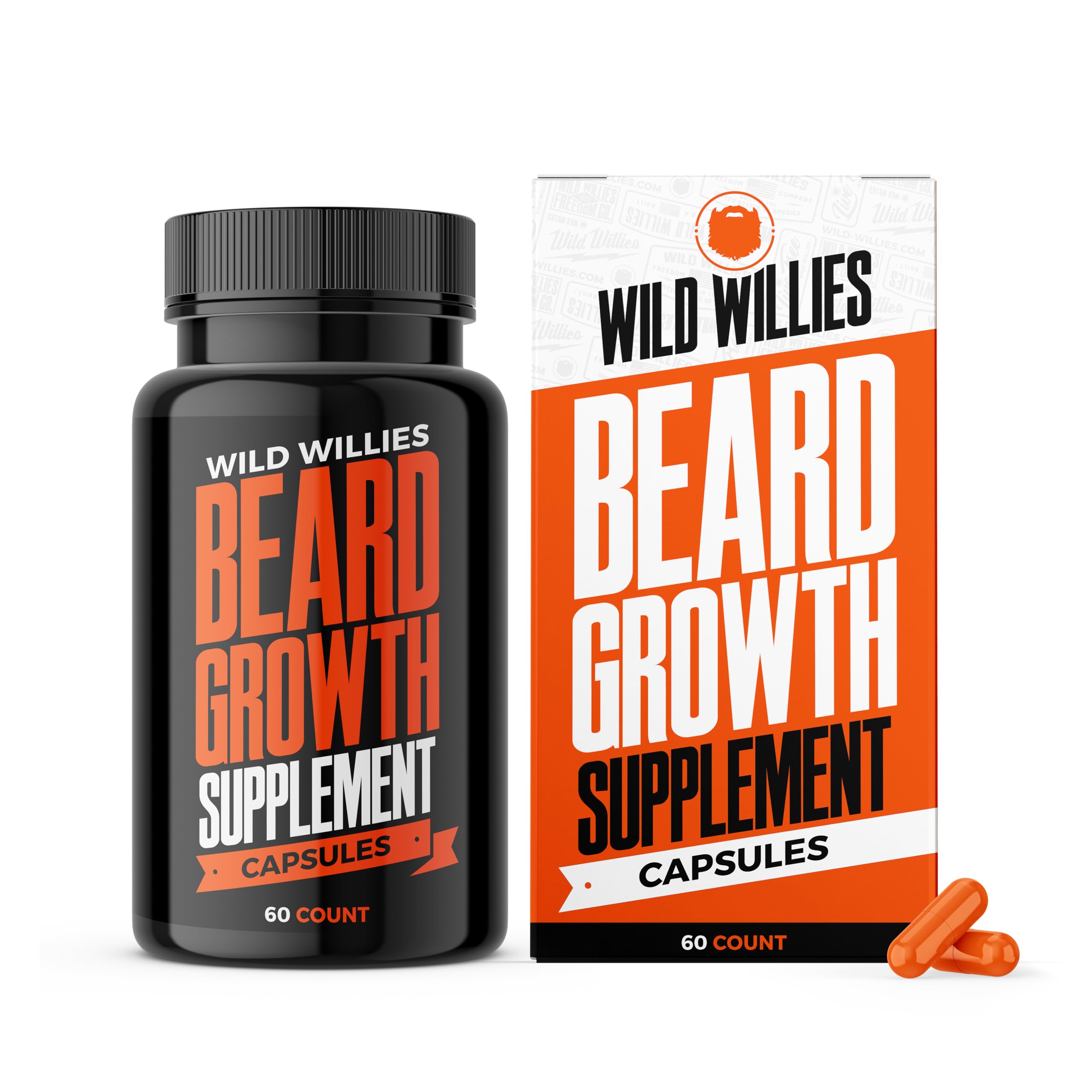 Wild Willies Beard Growth Vitamins Supplement Beard Growth Pills for Fuller & Thicker Beard, Formulated with Biositol Complex & 19 Hair Grooming Nutrients - 60 Capsules