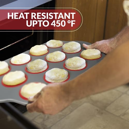 Boxiki Kitchen Non-Stick 12 Cup Silicone Muffin Pan With Steel Frame - BPA Free, Non-Toxic, Anti-Warp, Durable & Easy to Pop Silicone Muffin Tin - Perfect Cupcake Pan