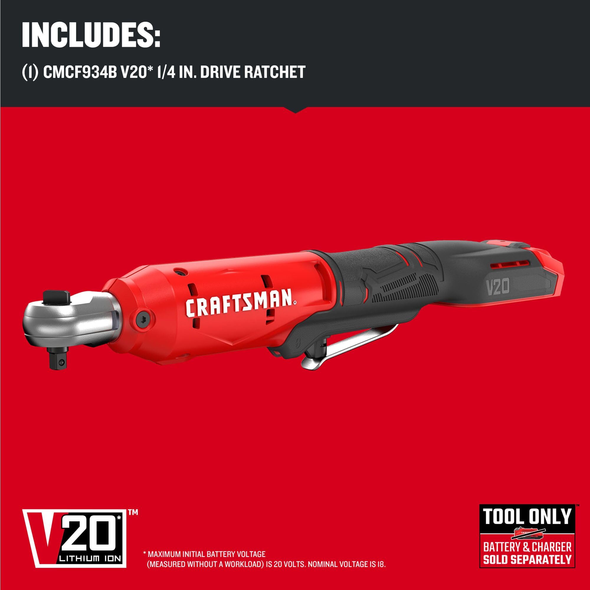 CRAFTSMAN V20 Cordless Ratchet Wrench, 1/4" Drive, 35 Ft-lbs of Torque, Bare Tool Only (CMCF934B)