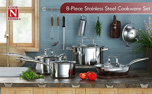 Cook N Home 2608 Lid 3-Quart Stainless Steel Saucepan, Silver