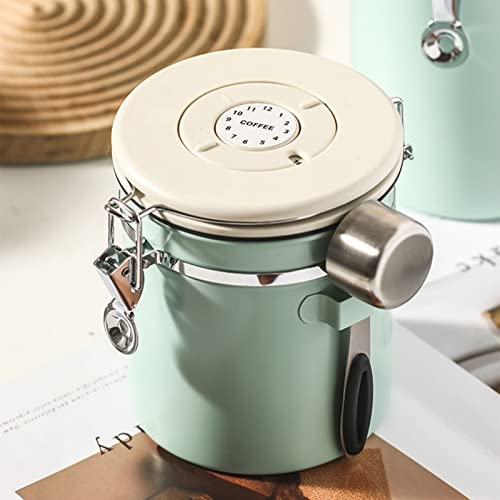 CHICIRIS Food Canister, Coffee Bean Container, Coffee Canister Mint Green Food Grade Stainless Steel Airtight Coffee Container with Scoop Date Wheel for Tea Nuts (1.5L)