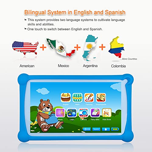 BBPAW Kids Tablet, 7 inch Tablet for Kids Learning Games Preinstalled & Parent Control 16GB WiFi Android Toddler Tablet with Educational APP and Protective Case-Blue