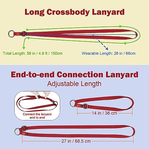 Desing Wish Dual-use Adjustable Lanyard for Original Long Crossbody Lanyard or End-to-end Connection Lanyard, Anti-lost Cross Body Strap Cotton Neck Strap Holder for Keys Wallet Camera (Red)
