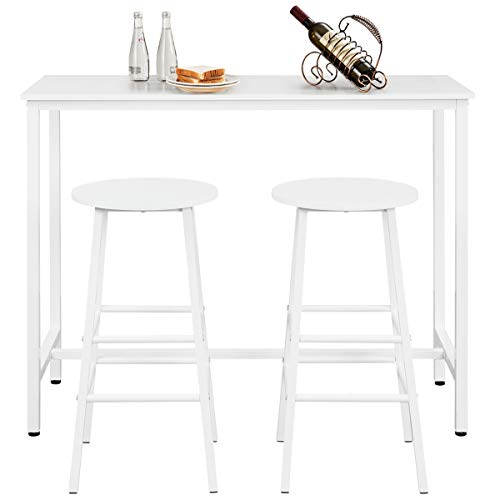 COSTWAY 3-Piece Pub Table Set, Bar Table with 2PCS Backless Bar Stools, Fashionable Simple Style, Kitchen Counter Height Dining Design, Breakfast Table Set for Kitchen, Restaurant, Small Space (White)