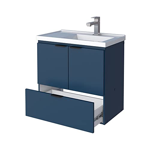 COZIMAX Vanity Soul 24" Floating Bathroom Vanity and Cultured Marble Sink with Soft Close Door (Blue)