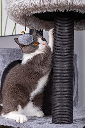 Catry Babylon Cat Tree - A Dynamic Complex Cat Tower with Cat Hammock, Scratching Post, and Playful Toys Invariably Trap Kitten to Stay Around This Easy Assembled Sturdy Cat Furniture, Classic Grey