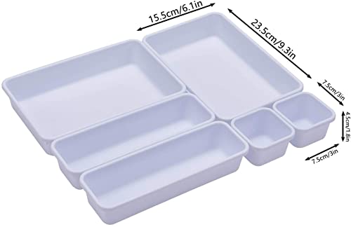 Desk Drawer Organizer Tray Set, 6 Pieces Plastic Interlocking Organizer Bins for Divider and Storage Office Storage Bins Container for Kitchen Bathroom Makeup Office Vanity Bedroom Dresser White