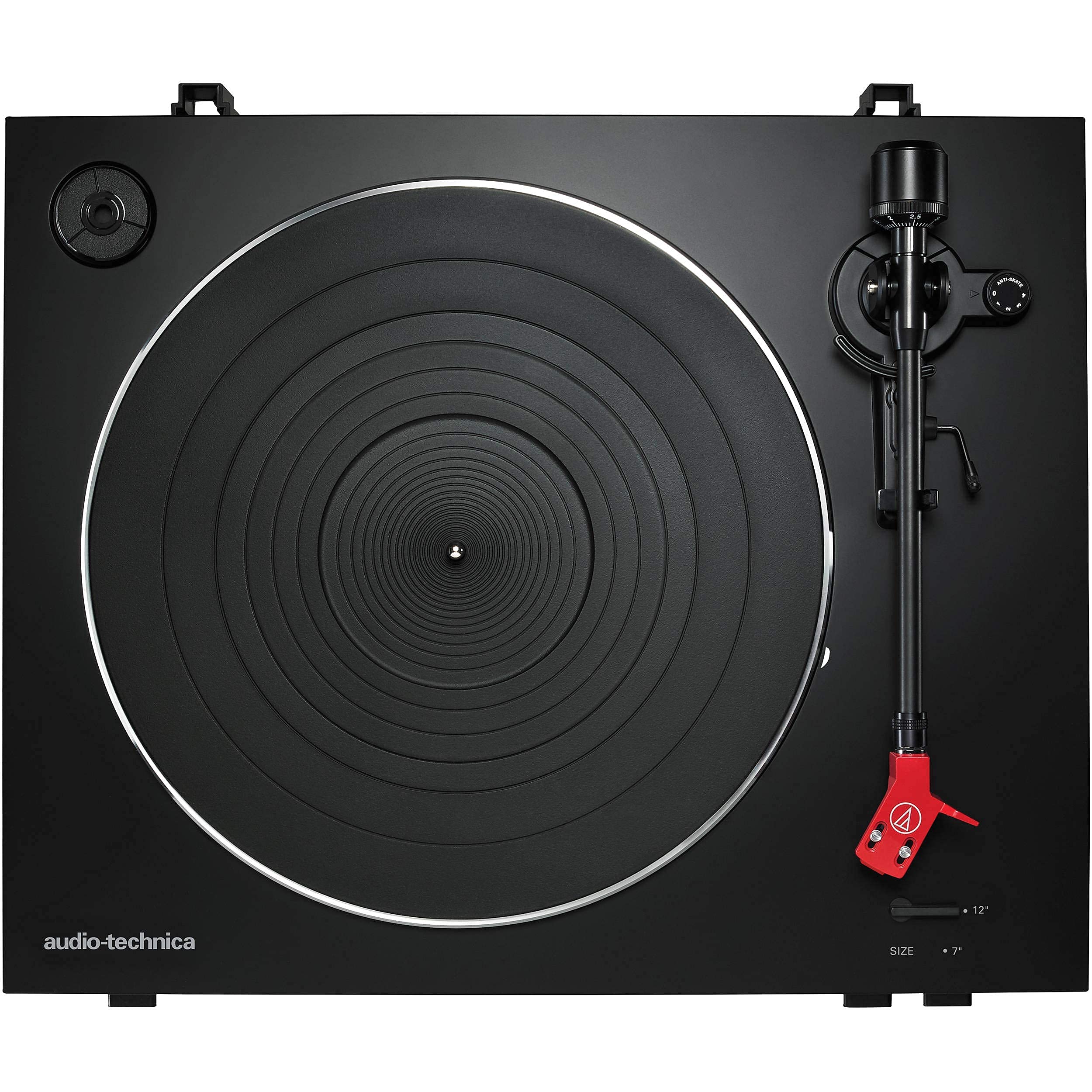 Audio-Technica AT-LP3BK Automatic Belt-Drive Stereo Turntable (Black) Bundle with Blucoil Vinyl Cleaning Kit, Turntable Slipmat, LP Inner Sleeves, Headphone Hook, and Samson SR350 Headphones