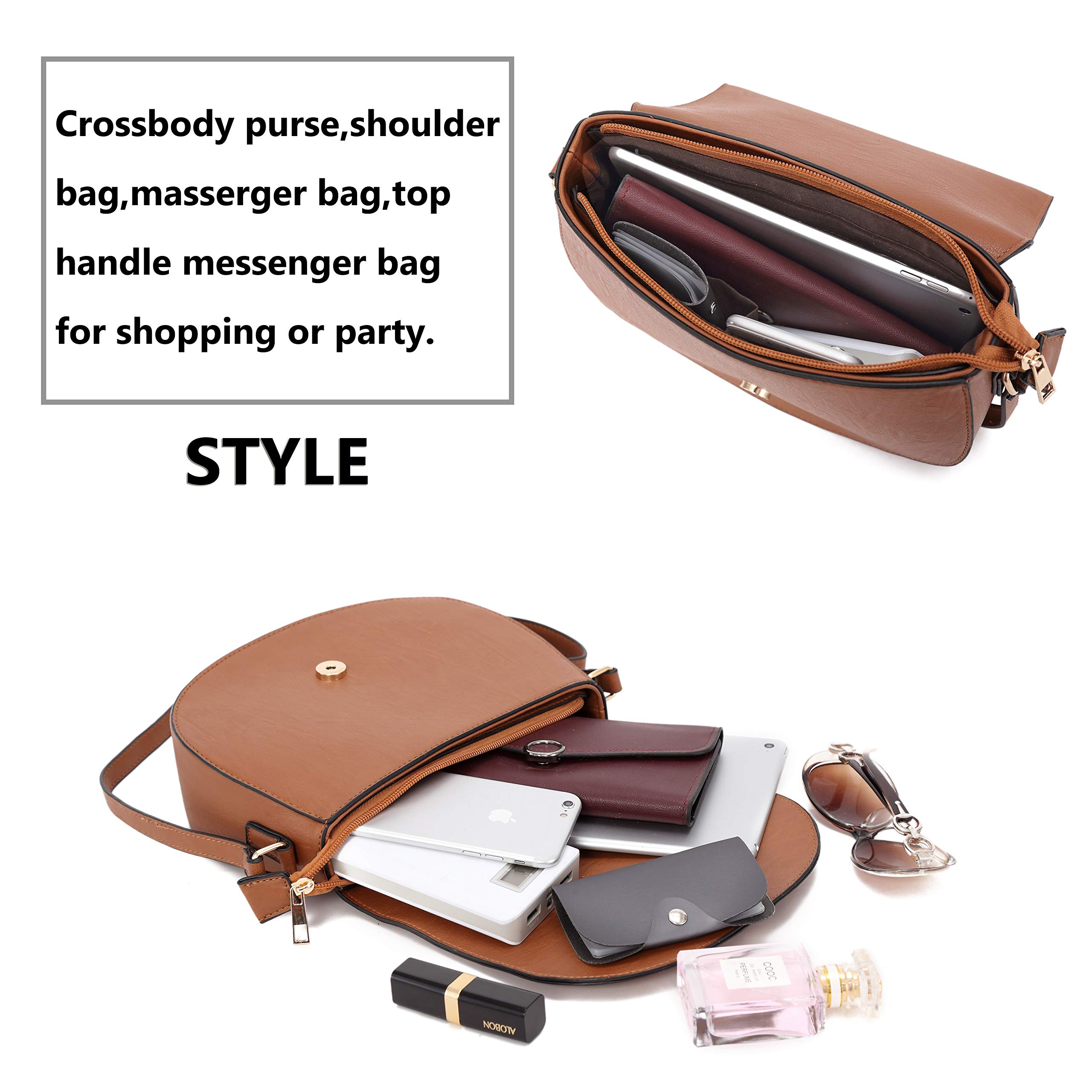 forestfish Women Crossbody Bag Saddle Bag Shoulder Bag Purse Handbag for Women Girls, Brown