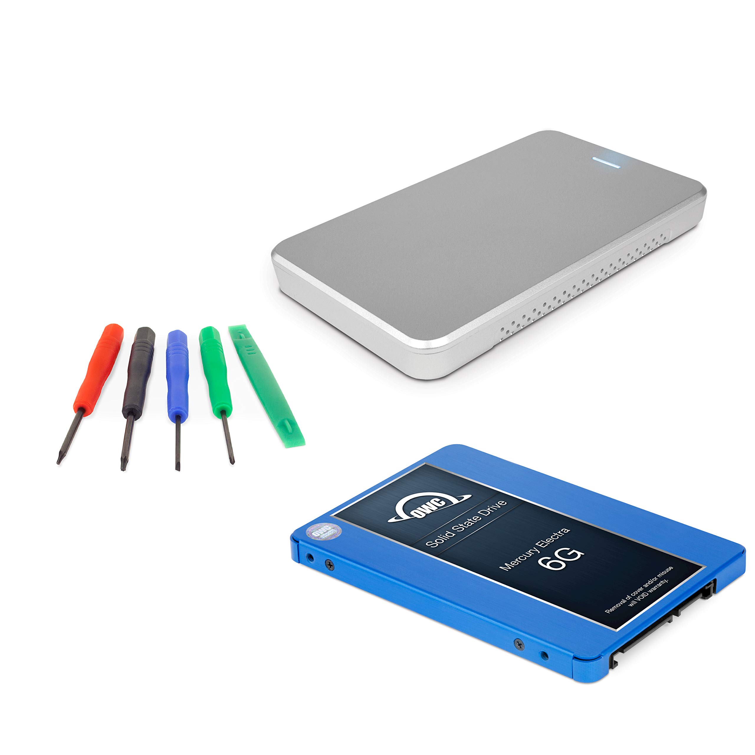 OWC 500GB Mercury Electra 6G SSD 7mm, 2.5" USB 3.0 Express Enclosure Kit (Silver) DIY Drive Upgrade Install Kit for Mac or PC