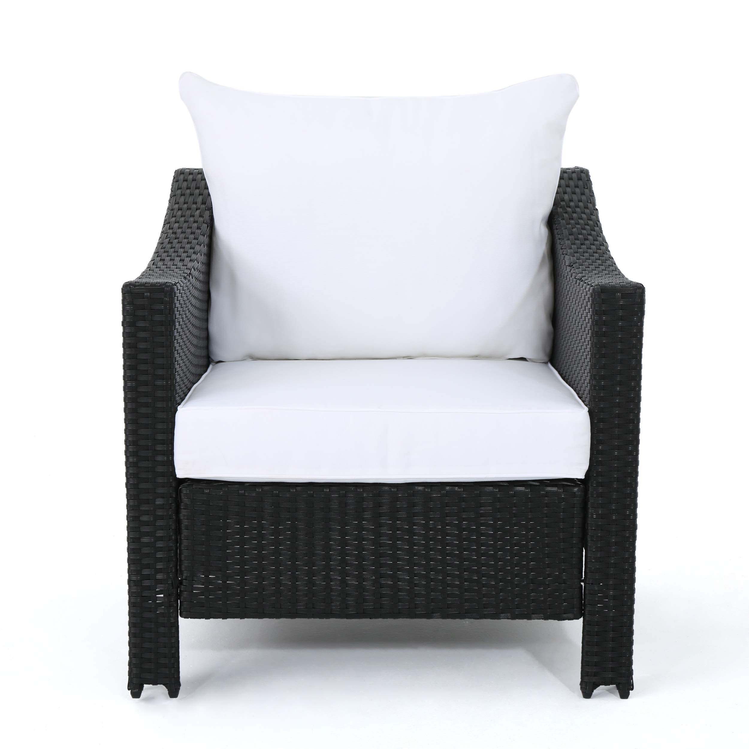 Christopher Knight Home Antibes Outdoor Wicker Club Chairs with Water Resistant Cushions, 2-Pcs Set, Black / White Cushion