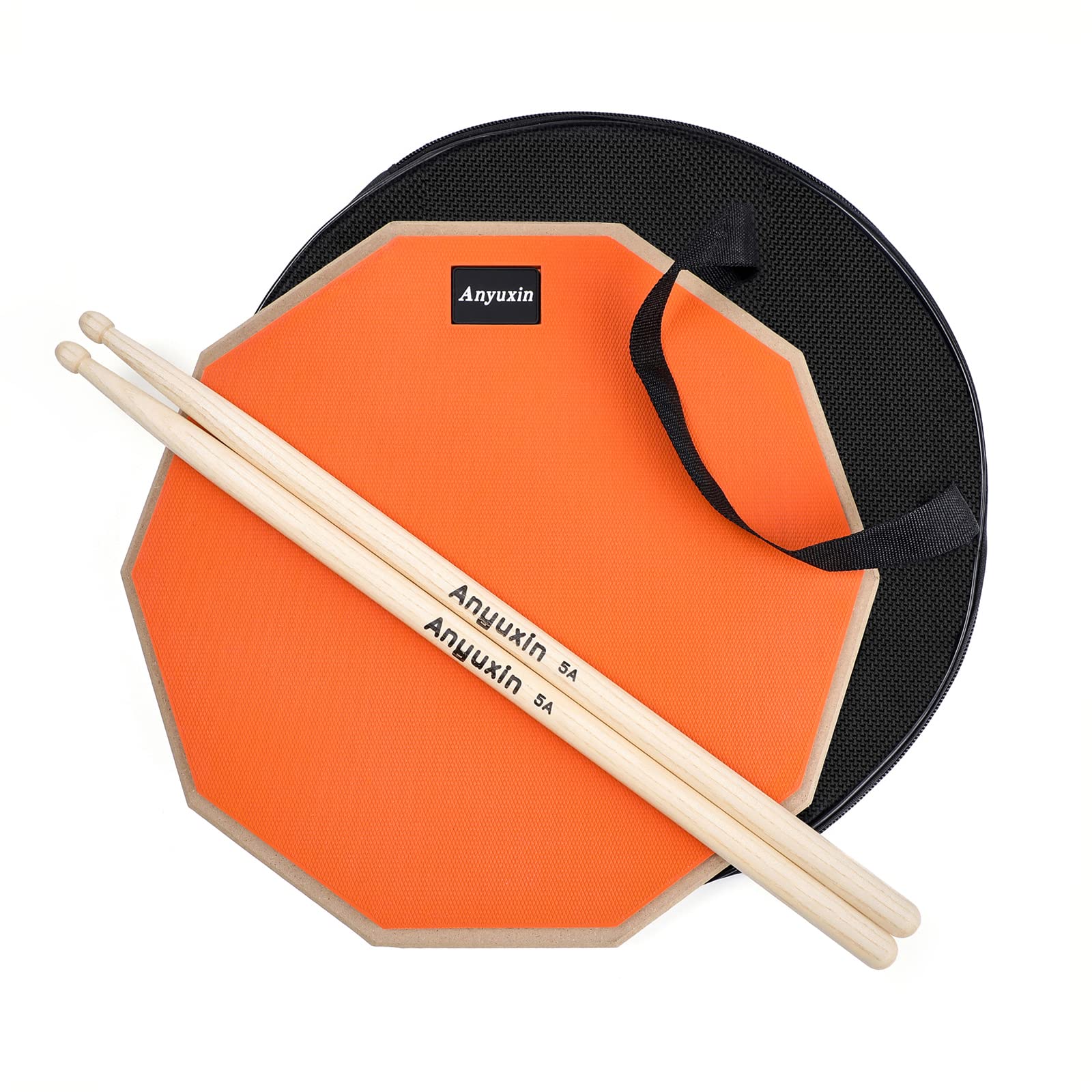 Anyuxin 12 Inch Practice Drum Pad, Double Sided Drum Practice Pads,Dumb Drum Beginner Rubber Practice Pad,with 5A Drum Sticks & Storage Bag(Orange)