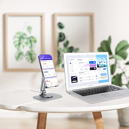 BFSGSGMR Cell Phone Stand for Desk,Foldable and rotatable Desktop Mobile Phone Holder, Compatible with All Models of Mobile Phones, ipads, Tablets (4-11 inches) (Silver)