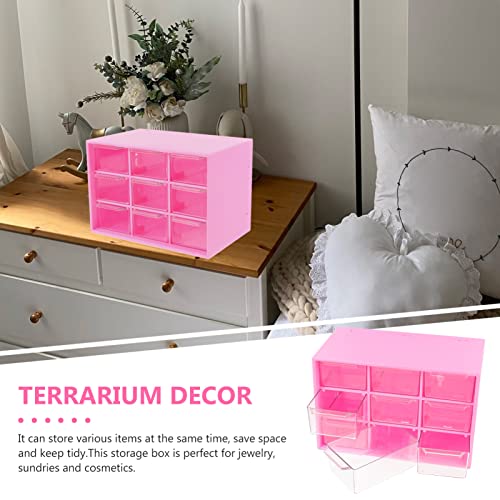 Didiseaon Plastic 3- Layer 9- Drawer Jewelry Box, Compact Storage Organization Drawers Set for Cosmetics, Hair Care, Bathroom, Office, Dorm, Desk, Countertop, 7“X4.6X3.81, Rosy