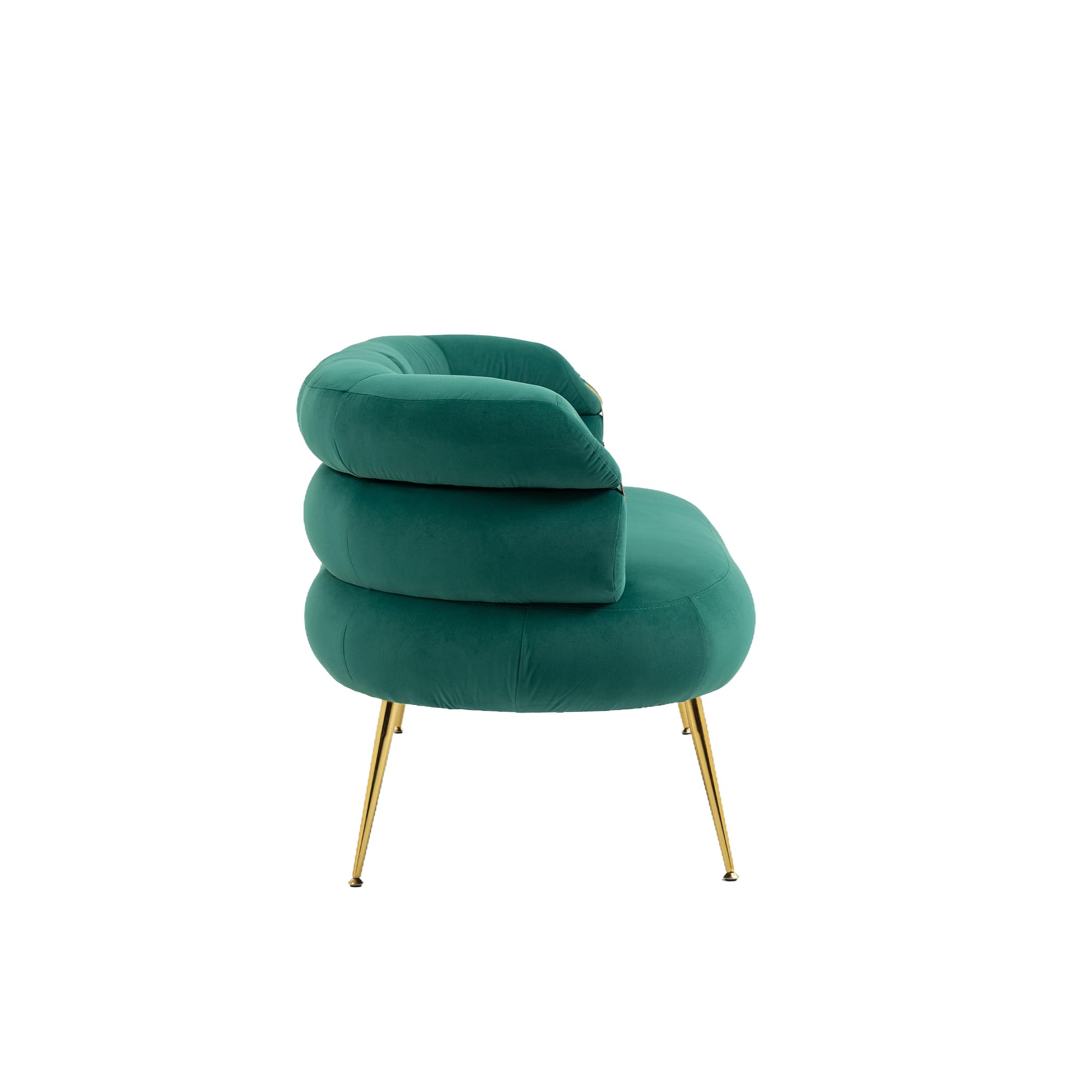 Velvet Small Loveseat Sofa, Upholstered Mini Couch with Curved Backrest, Modern 2-Seat Sofa with Gold Metal Legs, Comfy Love Seat for Living Room, Bedroom, Dorm, and Apart(Green)