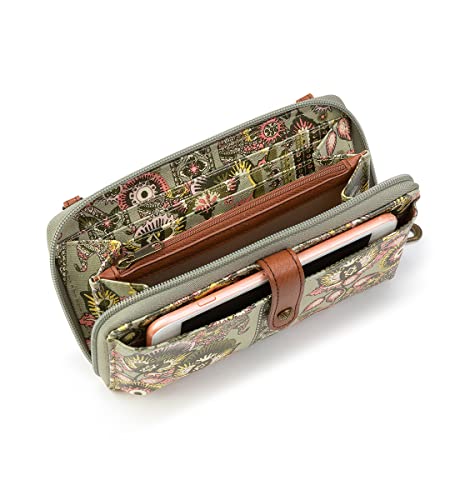 Sakroots womens Canvas, Large Smartphone Crossbody Bag in Coated Canvas Convertible Purse with Detachable Wristlet Strap I, Olive Tapestry World, One Size US
