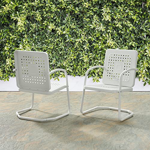Crosley Furniture Bates 2-Piece Outdoor Chair Set, Retro Metal Patio Chairs for Dining, Porch, Deck, Balcony, White Gloss
