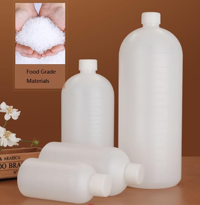 TOPWEL 2PCS 1000ml/34oz Empty Plastic Small Mouth Graduated Lab Chemical Container Reagent Bottle Sample Liquid Sealing Reagent Bottle Boston Rounds Liquid Storage with Inner Plug