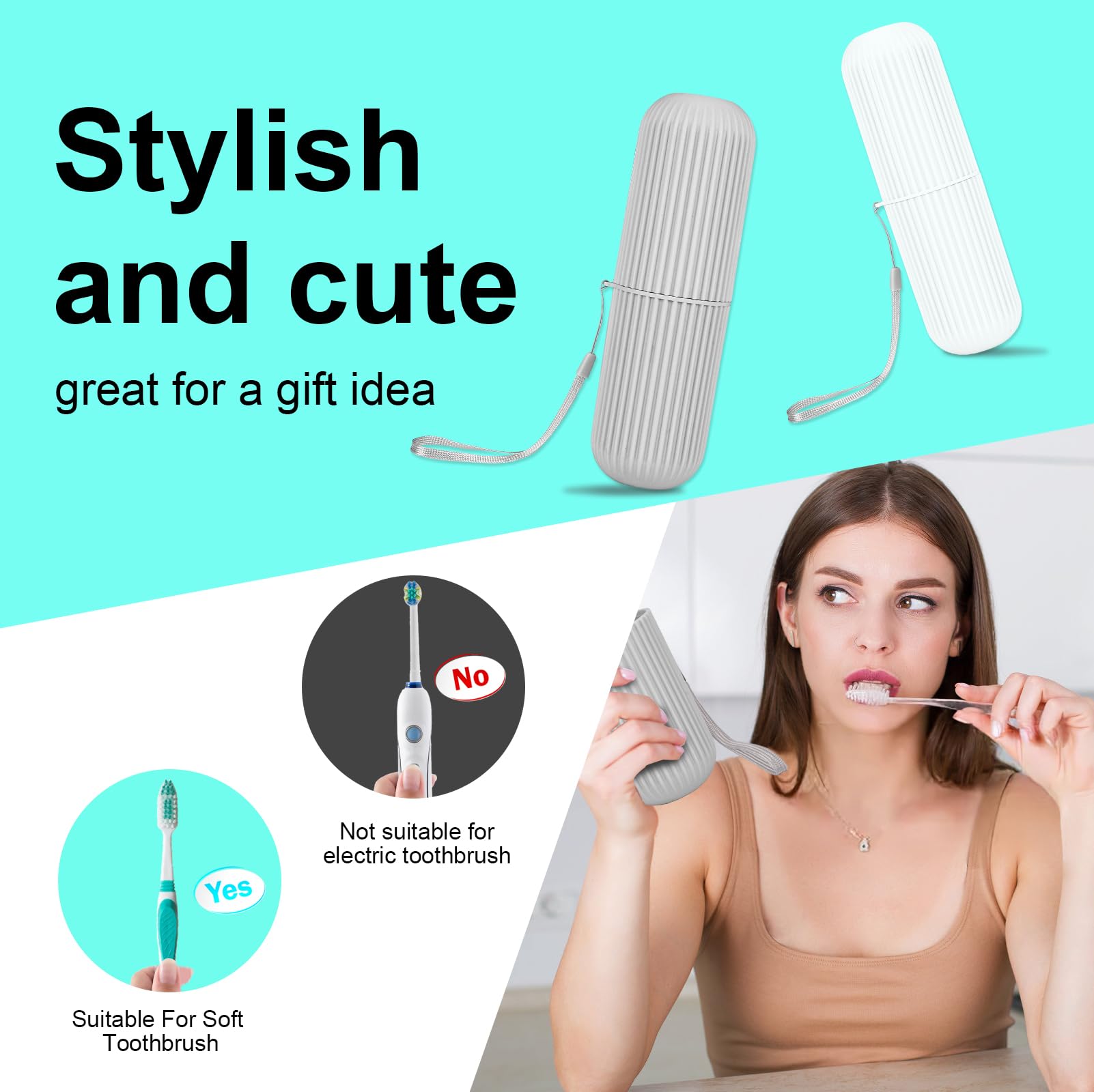 UCEC Toothbrush Case for Traveling, Portable Toothbrush Holders Travel Case, Toothbrush Holders for Travel, Camp, Home, School, Business, Bathroom, 2 Pack (Grey, White)