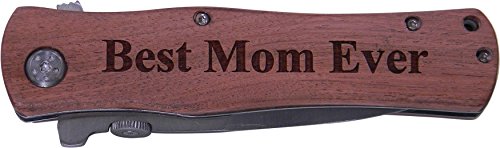Best Mom Ever Folding Pocket Knife - Great Gift for Mothers's Day Birthday or Christmas Gift for Mom Grandma Wife (Wood Handle)