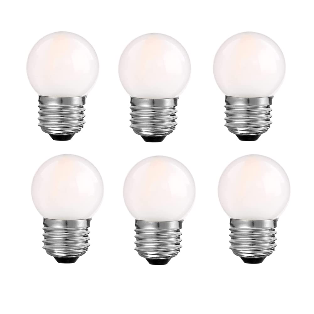 Aupuda 1W Mini LED Edison Globe Bulb 2700K Warm White E26 Standard Base 15W Equivalent Not Dimmable Vintage Style G40 Globe LED Filament Light Bulbs Frosted Glass Cover 6 Count (Pack of 1)