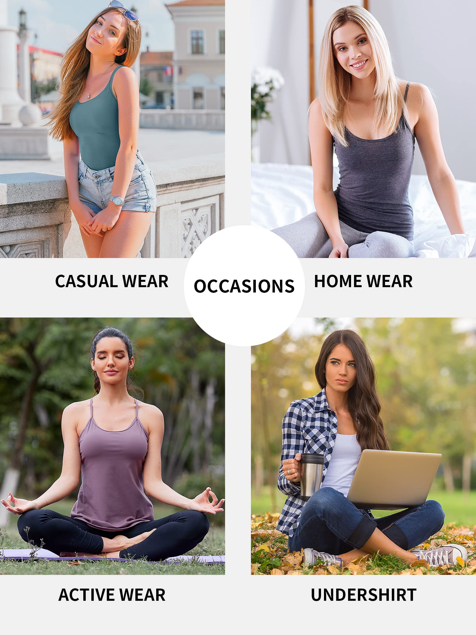 ATTRACO Women's Workout Tank Tops Crewneck Racerback Sleeveless Athletic Tops with Bras Grey M